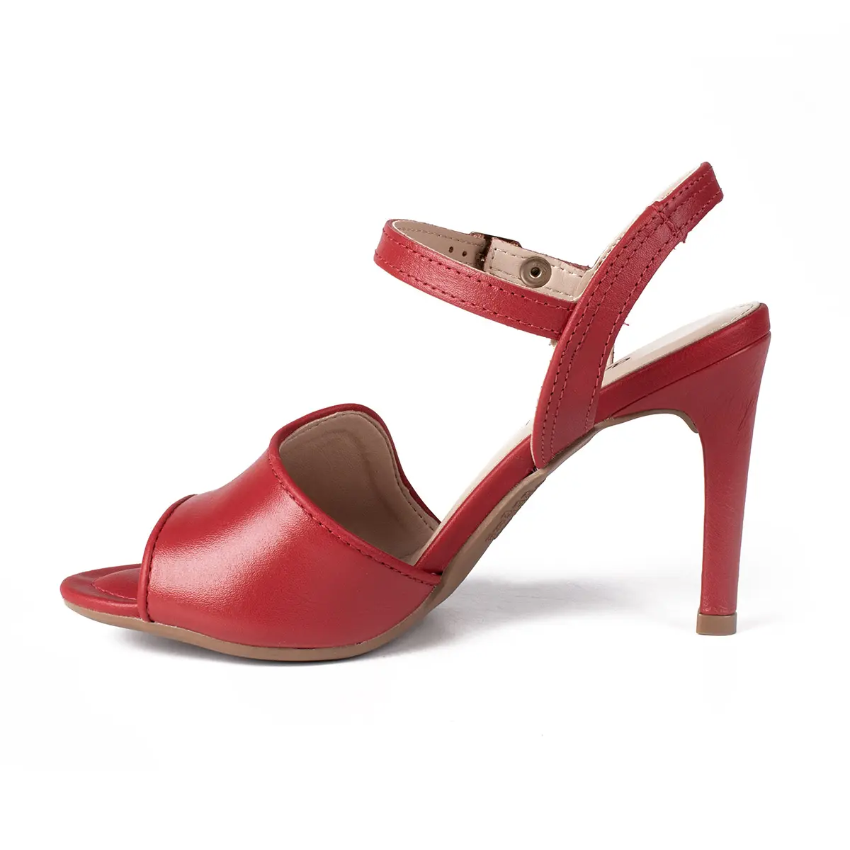 Sandália Dakota em Couro de Salto Alto Vermelha - Kolosh